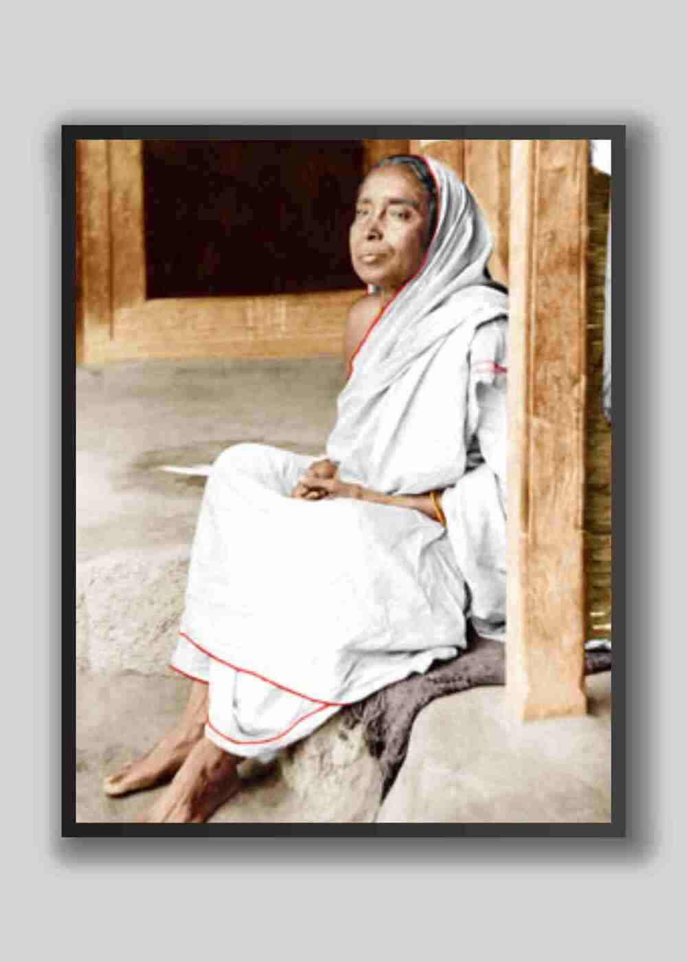Holy Mother Sri Sarada Devi - Seated on Veranda at Jayrambati - Side View